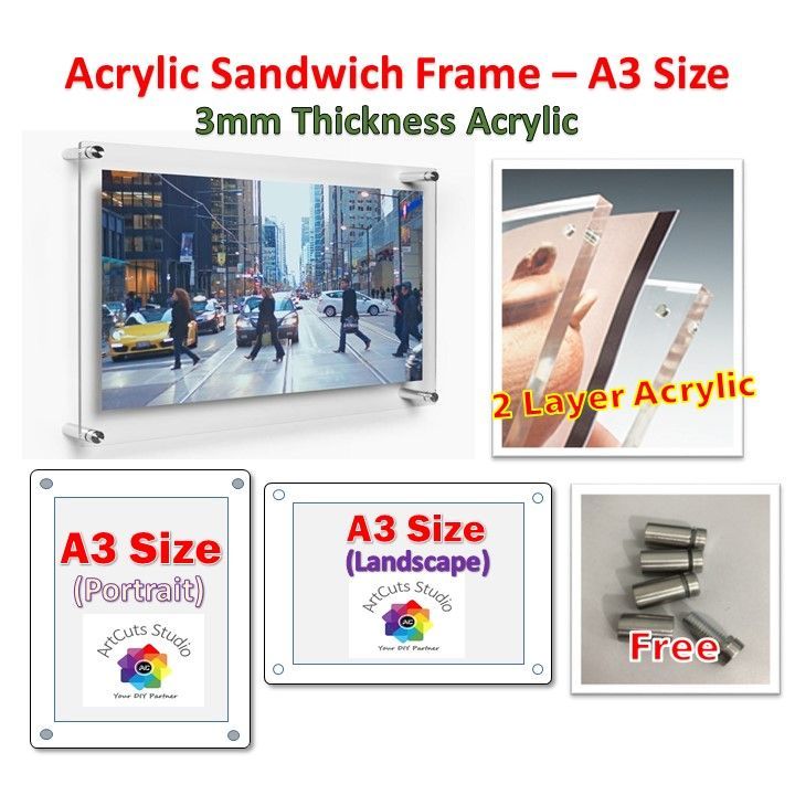 Acrylic Poster Display Frame -wall frame- fit A3 Size poster - reusable ...