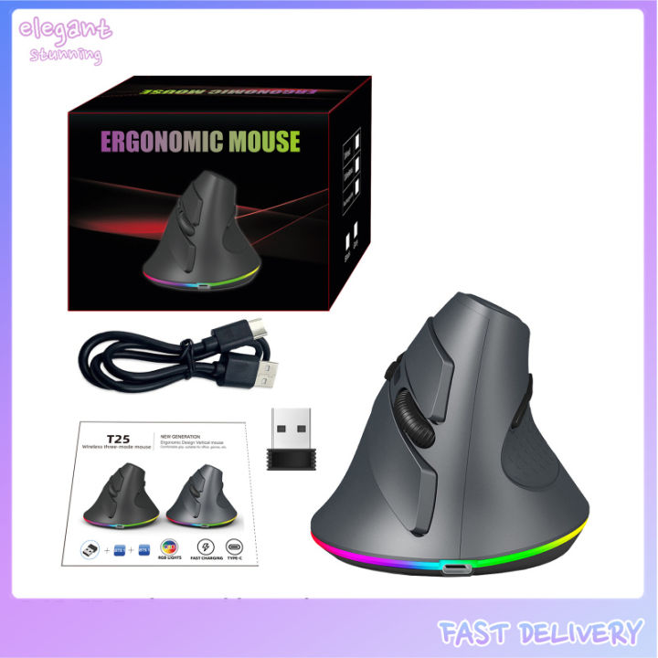 elegantstunning T25 Wireless 3 Modes Mouse Ergonomic Design Optical High Precision Mice Portable ...