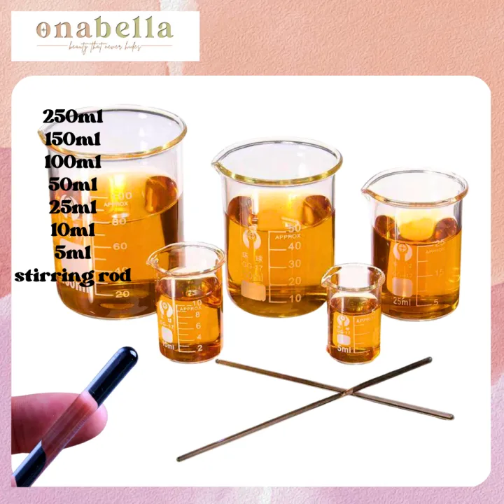Glass Beaker (5mL, 10mL, 25mL, 50mL, 100mL, 250ml, stirring rod) Lab ...