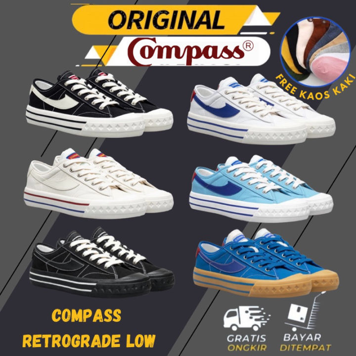 Sepatu Compass Retrograde Low Black White / Cream / White Blue / Double ...