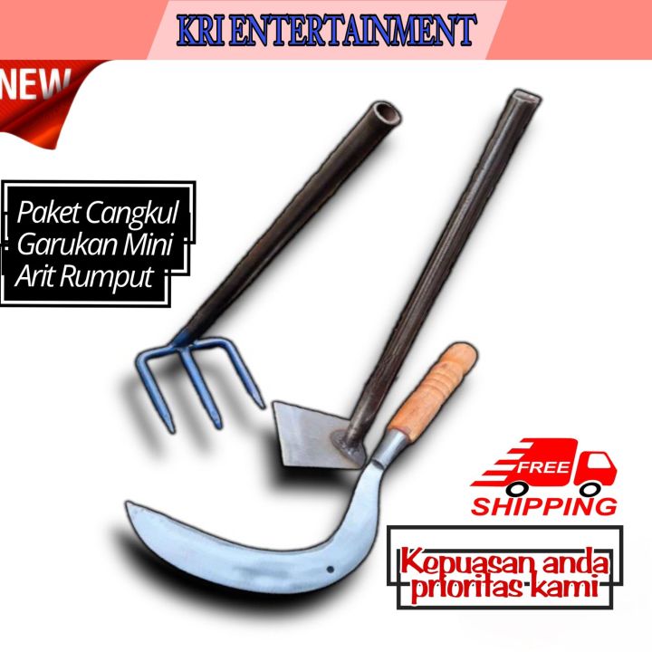 Isi 3 Pcs Paket Alat Berladang - Arit Rumput Garuk Sampah Besi Dan ...