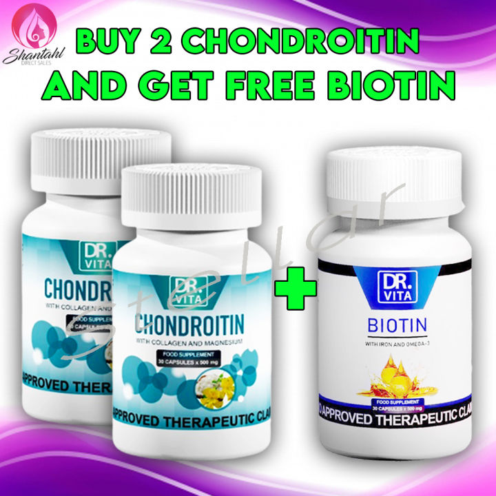 FREE BIOTIN! 2 BOTTLES Dr. Vita CHONDROITIN with Collagen and Magnesium 500mg x 30 capsules 100% ...