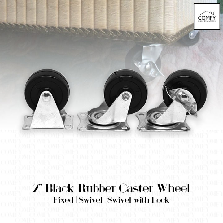 Heavy Duty 2" Inches Rubber Black Caster Wheel Fixed Swivel Swivel With ...