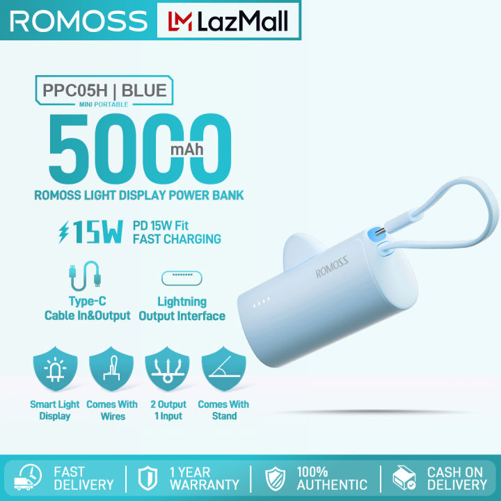 Romoss PPC05H 5000mAh Powerbank 15W 1 In 2 Out Built-in Cable & Phone ...
