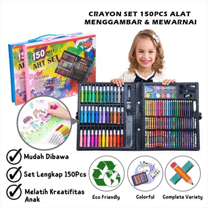 Perlengkapan Menggambar Krayon Anak Set Koper 150 in 1 Crayon Full Alat ...