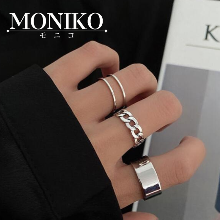 MONIKO Original Design Titanium Steel Hip-Hop Ring three-piece Set ...