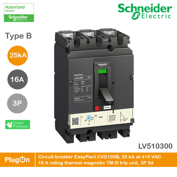 Schneider Circuit breaker EasyPact CVS100B, 25 kA at 415 VAC, 16,32,40 ...