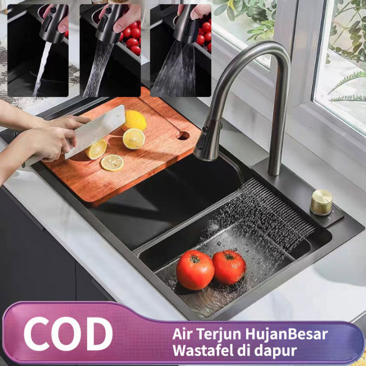 SUS304 Wastafel Dapur Mewah Keran Air Terjun Panas Dingin Wastafel ...