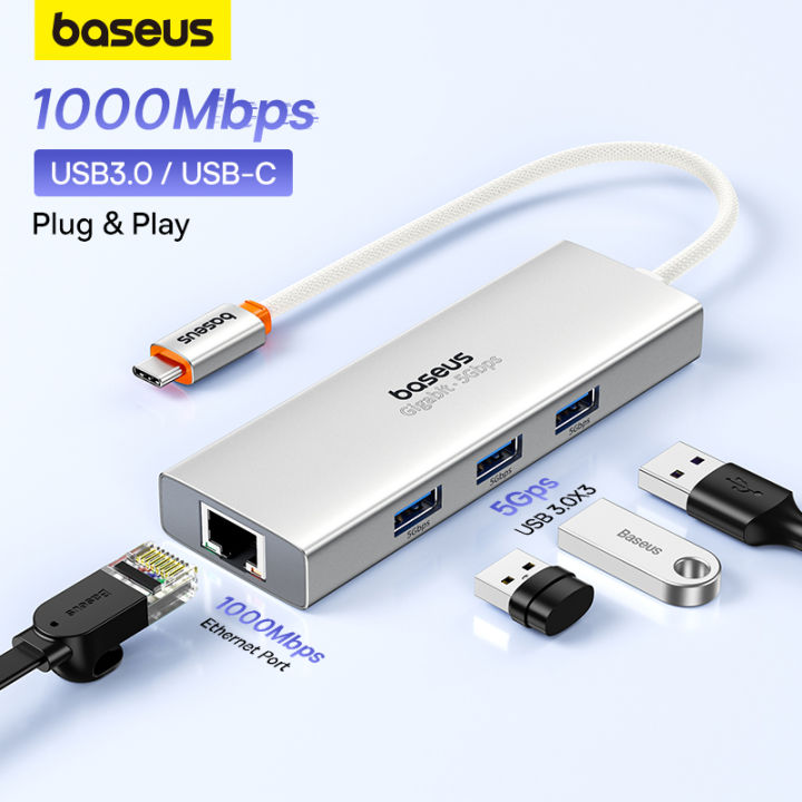 Baseus 4 in 1 USB Hub with1000Mbps Ethernet Port USB Splitter USB ...