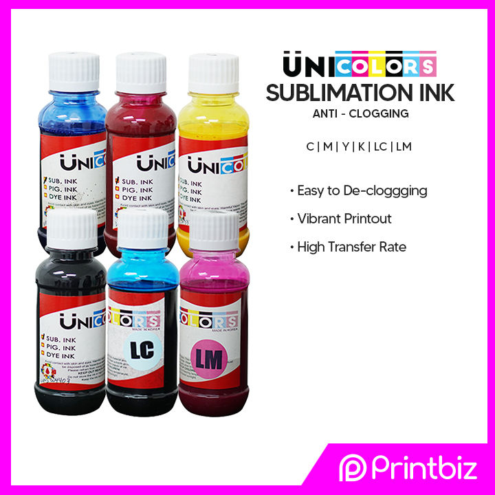 UNICOLORS Sublimation Ink 100ML for Inkjet Printer (C | M | Y | K | LC ...