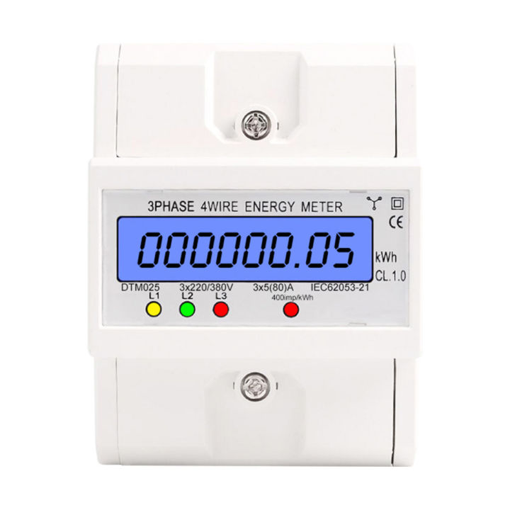 KKmoon 3 Phase 4 Wire Energy Meter 220/380V 5-80A Energy Consumption kWh Meter DIN Rail ...