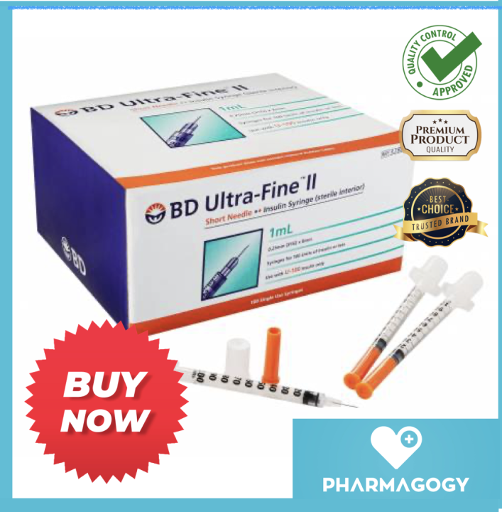 BD Ultra-Fine II 8mm Insulin Syringe Needle (1ml) (31G) 100'S/BOX BD Insulin Syringe 8mm x 31G ...