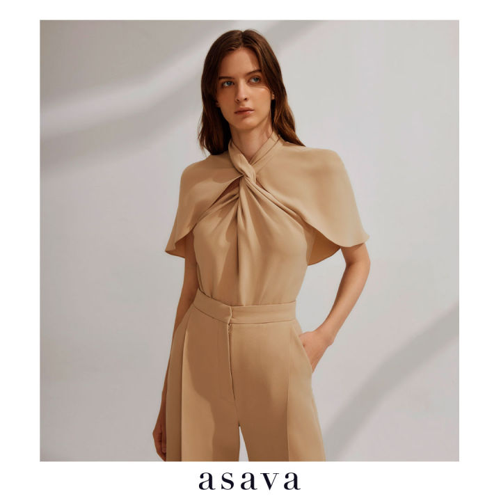 [asava ss23] Asava Draped Cape Blouse เสื้อผู้หญิง แขนเคป แต่งเดรป ...