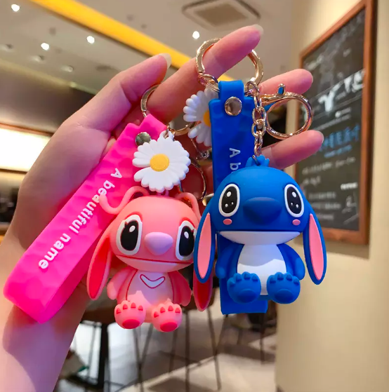 3D Cartoon Soft Rubber PVC Pink Blue Stitch Anime Keychain/Keyholder ...