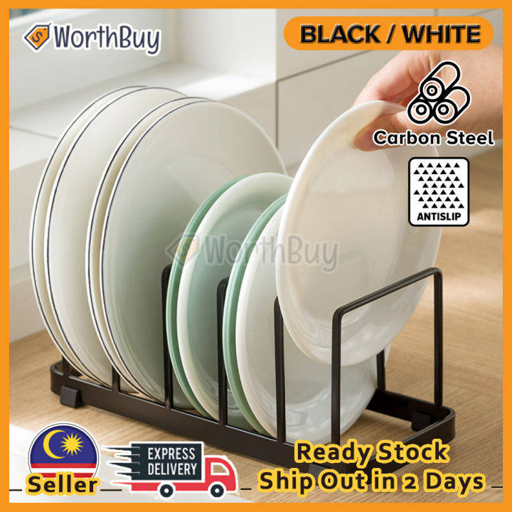 Worthbuy Anti-Slip 5 Slots Plate Holder Drainer 多槽位碗碟置放架 Rak Mangkuk ...