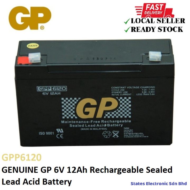 GENUINE GP 6V 12Ah Rechargeable Sealed Lead Acid Battery - GPP6120 | Lazada