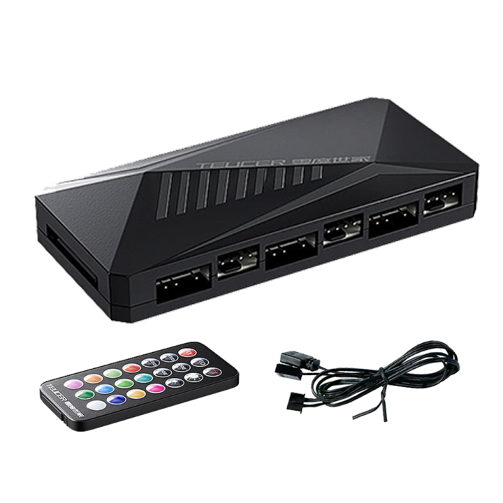 6P ARGB 6-Way Splitter 5V 3Pin Fan Controller Hub SATA Powered 4Pin PWM ...