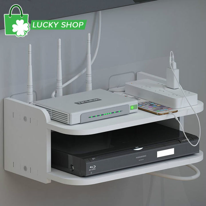 LUCKY SHOP Set-top box rack Wooden Wall Mounted Wifi Router Shelf Set ...