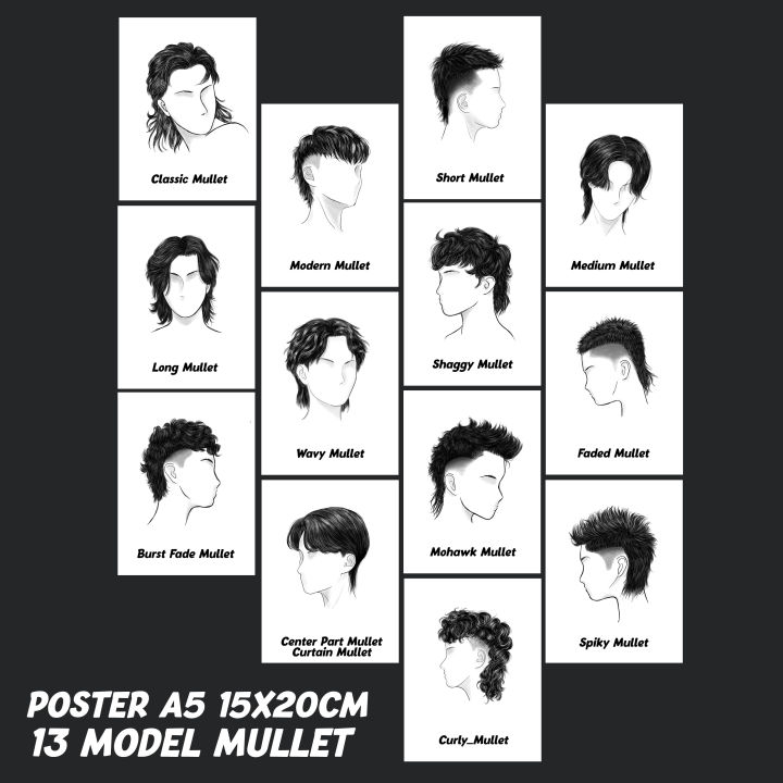 Poster KERTAS BARBERSHOP 13 model mullet ukuran a5 15x20cm | Lazada ...