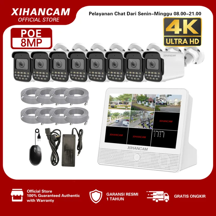 XIHANCAM 8MP Paket CCTV POE 8 Channel Kit Kamera CCTV POE 4K Paket NVR ...