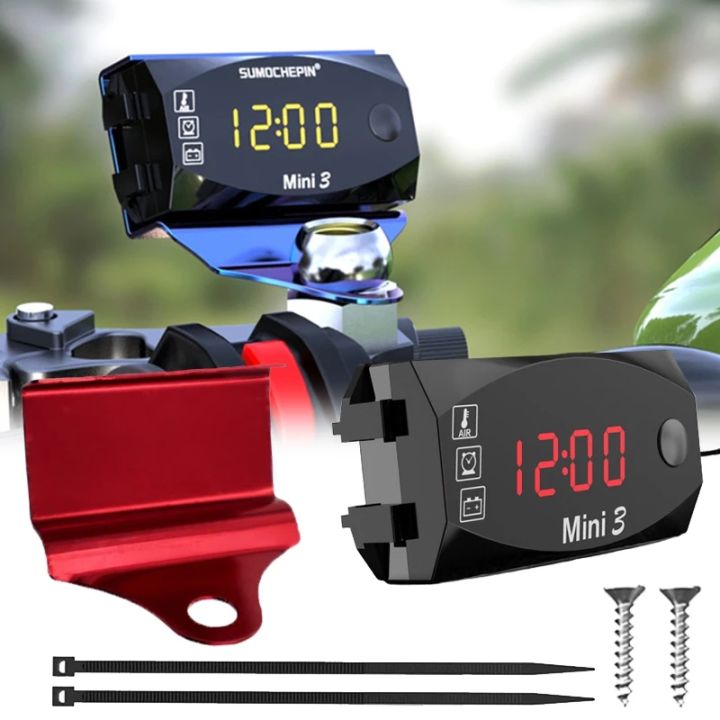 Motorcycle 3 In 1 Electronic Clock LED Digital Display Voltmeter ...