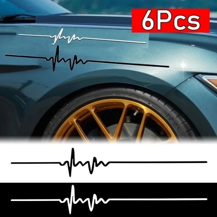 6PCS Car Simple Electrocardiogram Decorative Stickers Cars Personalized ...