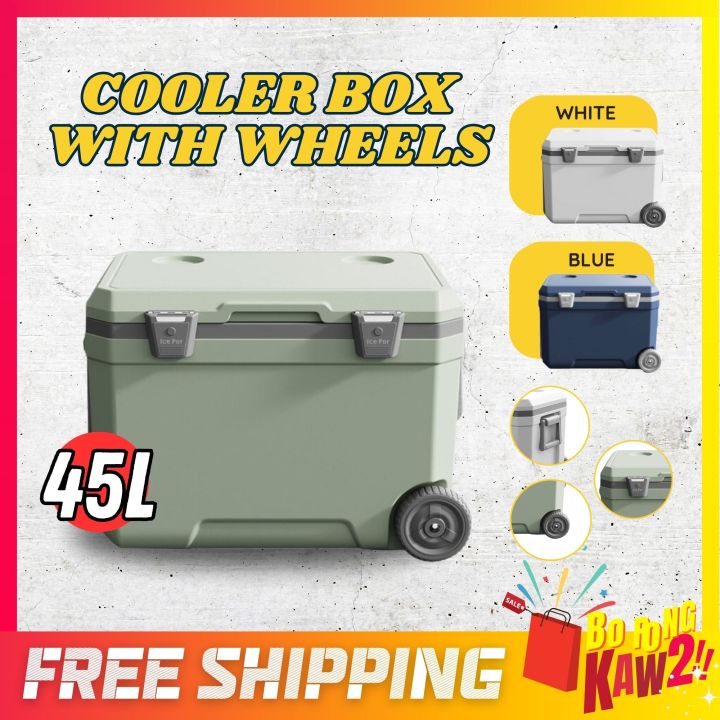 Ice Coolerbox Food Storage 45L Portable Cooler Box With Wheel Roller ...