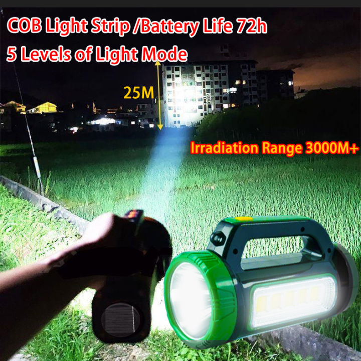 High Power LED Search Light Flashlight Heavy Duty Rechargeable Solar ...