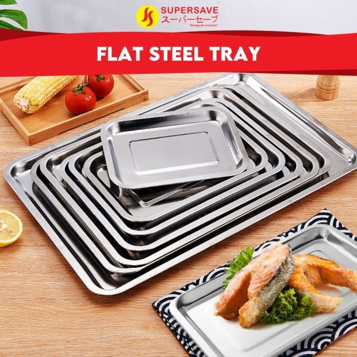 SUPERSAVE Thick Stainless Steel Flat Rectangle Serving Tray ...