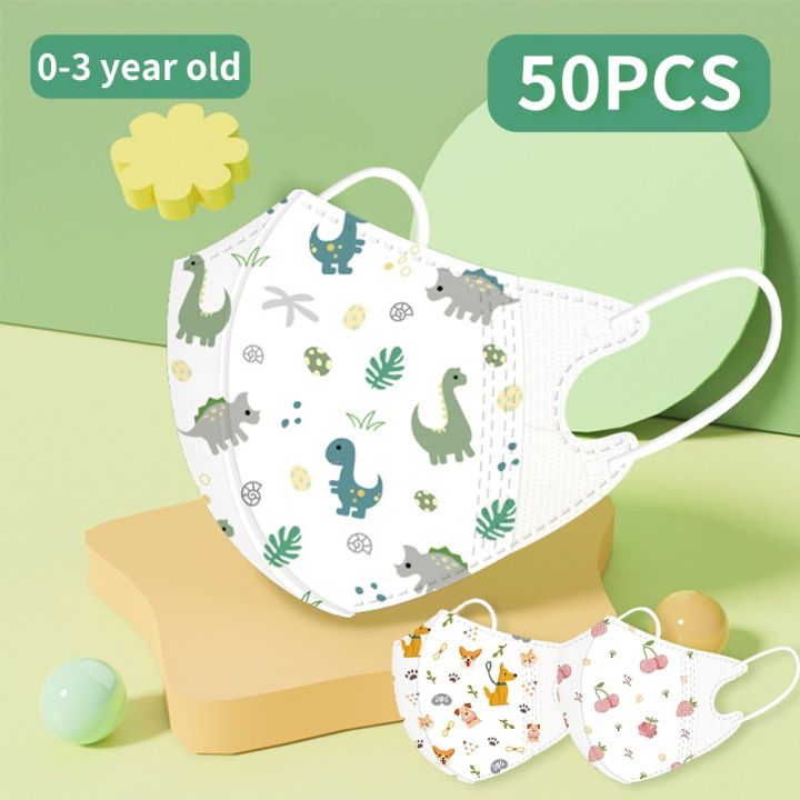 Hourser 50Pcs baby mask 0 to 3 Dinosaur cartoon duckbill face mask for ...