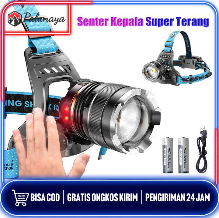 SENTER KEPALA LED SMILING SHARK K225B - ZOOM DAN SENSOR - CHARGER USB ...