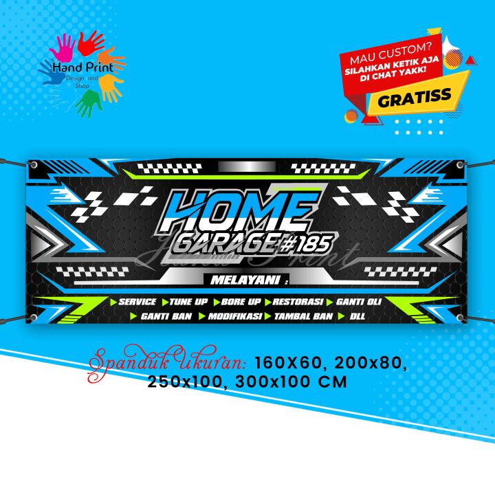 SPANDUK BANNER Home Garage Racing Biru MMT Spanduk Custom 300x100CM ...
