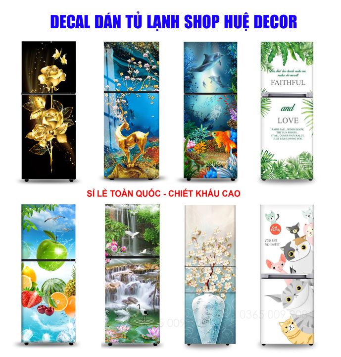 Decal dán tủ lạnh trang trí, giấy dán tủ lạnh hue decor nhiều họa tiết ...