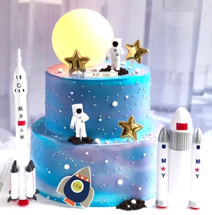 Astronaut Aeronautical Model Rocket Scene Space Shuttle Cake Decoration Moon Birthday Cake ...