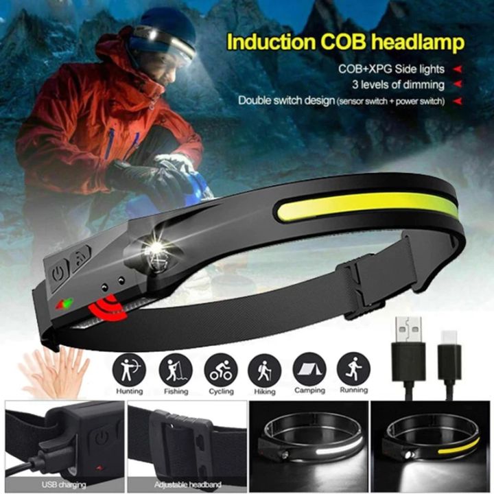 Induction headlight COB LED headlight with built-in battery for outdoor ...