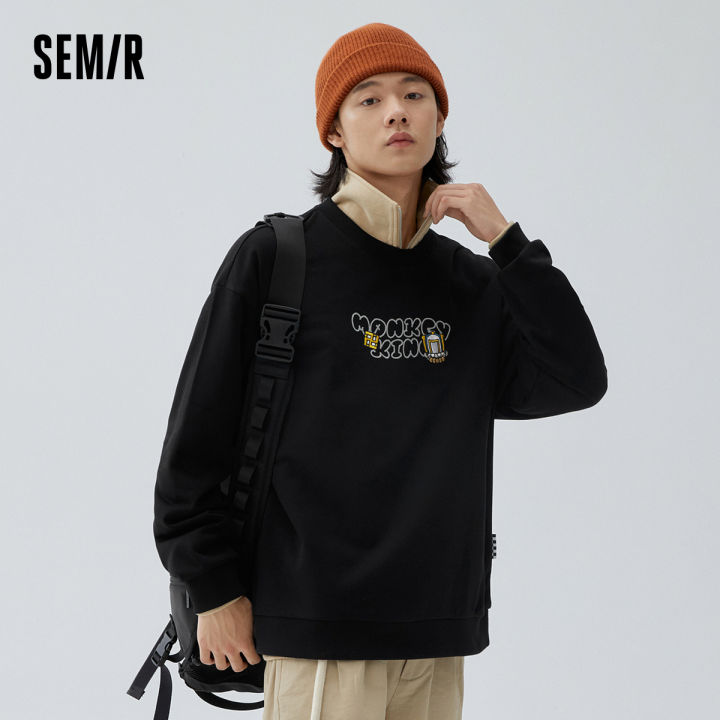 Semir เสื้อยืดผู้ชายจดหมายปักรอบคอด้านบน2022คู่ฤดูใบไม้ร่วงใหม่หลวมถัก H Oodies สำหรับผู้ชาย ...