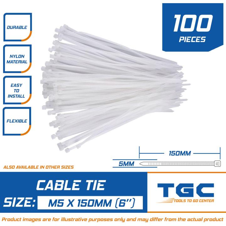 100PCS ( M4.8 X 150 mm) White Nylon Cable Tie Zip Tie Cable Binder ...