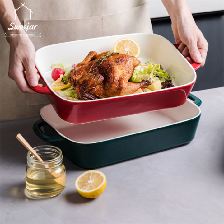 SWEEJAR Set/3Pcs Ceramic Baking Tray Rectangular Baking Dish Non-stick ...