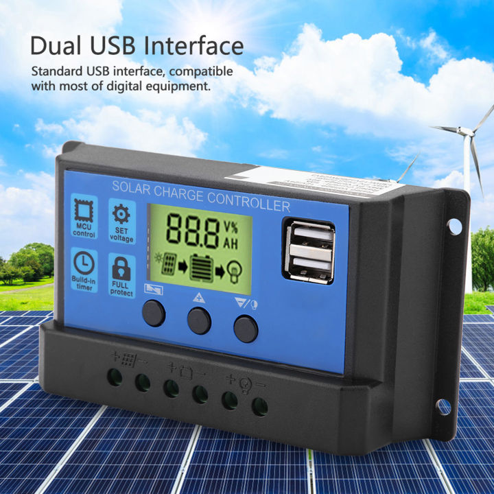 Solar panel controller smart solar charger controller dual 12V/24V USB solar panel power ...
