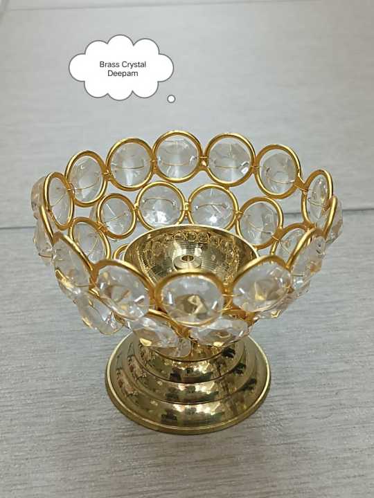 Brass Crystal Diya Round Shape Deep Akhand Jyoti Oil Lamp for Home ...