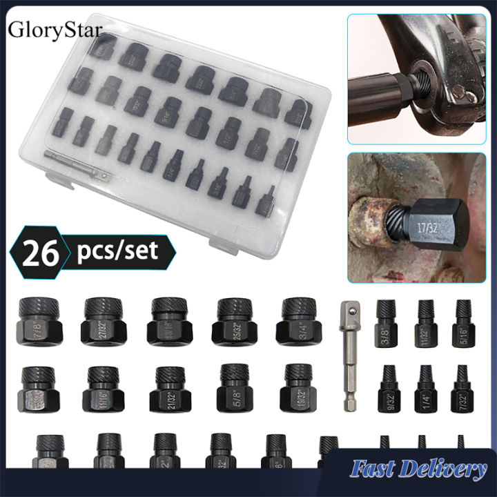 GloryStar 26pcs Screw Bolt Extractor Drill Bit Set Disassemble Screw ...