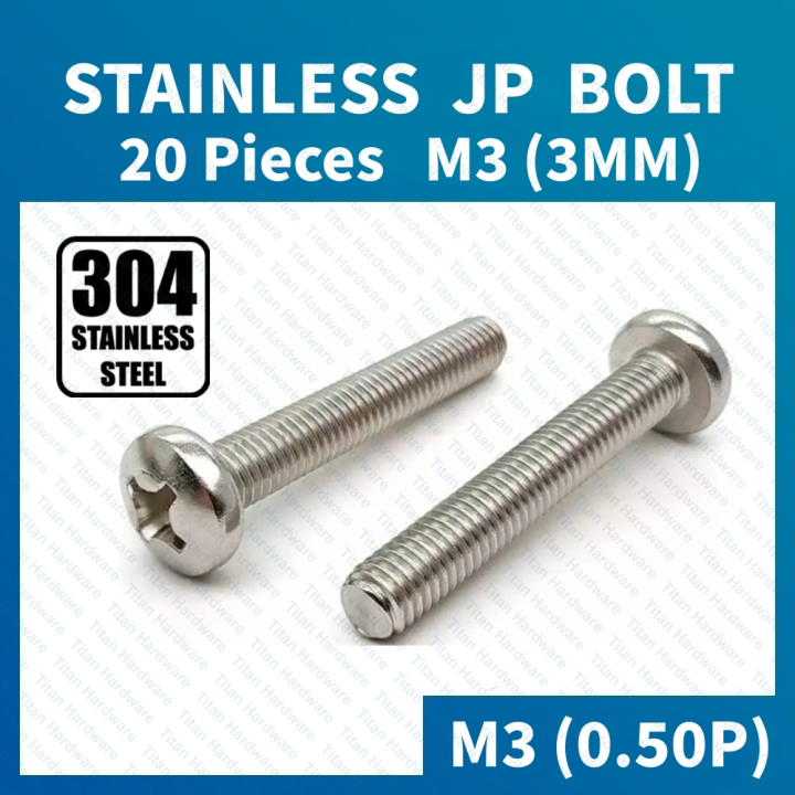 M3 ( 0.50P ) JP Bolt STAINLESS STEEL 304 / SS Roundhead Bolt / SUS Pan Head | Lazada PH