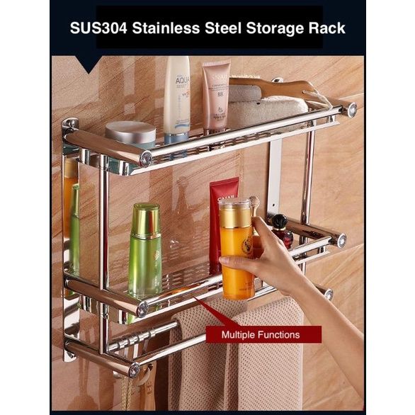 SUS304 Stainless Steel Storage Rack Shampoo Shower Rack Towel Hanger ...
