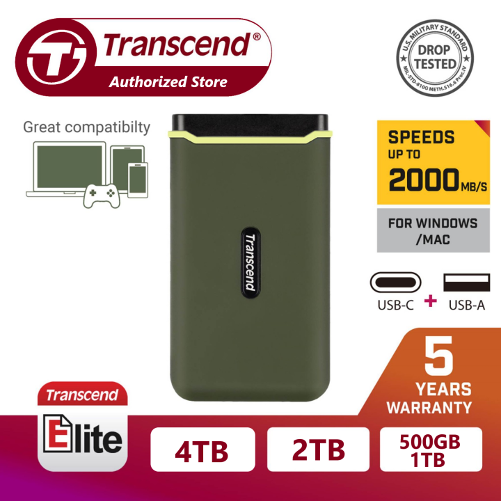Transcend 500GB/1TB/2TB ESD380C/4TB, Portable SSD, USB 3.2 Gen 2x2 ...