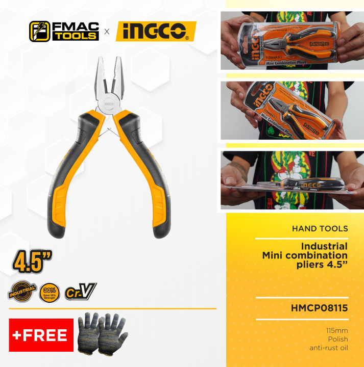 INGCO Industrial Mini combination pliers 4.5" HMCP08115 + FREEBIES FMAC ...
