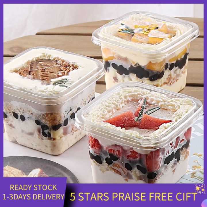 [Fast Delivery]50Pcs Disposable Mousse Dessert Box With Lid Clear ...