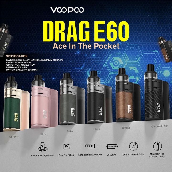 VOOPOO Drag E60 Kit 60W Pod fit 2500mAh Battery Capacity Pod II 2 ...