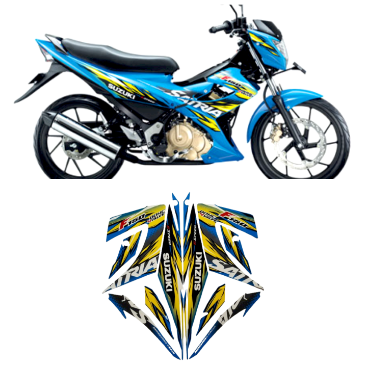 STIKER STRIPING & LIS BODY SATRIA FU F150 FACELIFT 2013 2014 BIRU ...