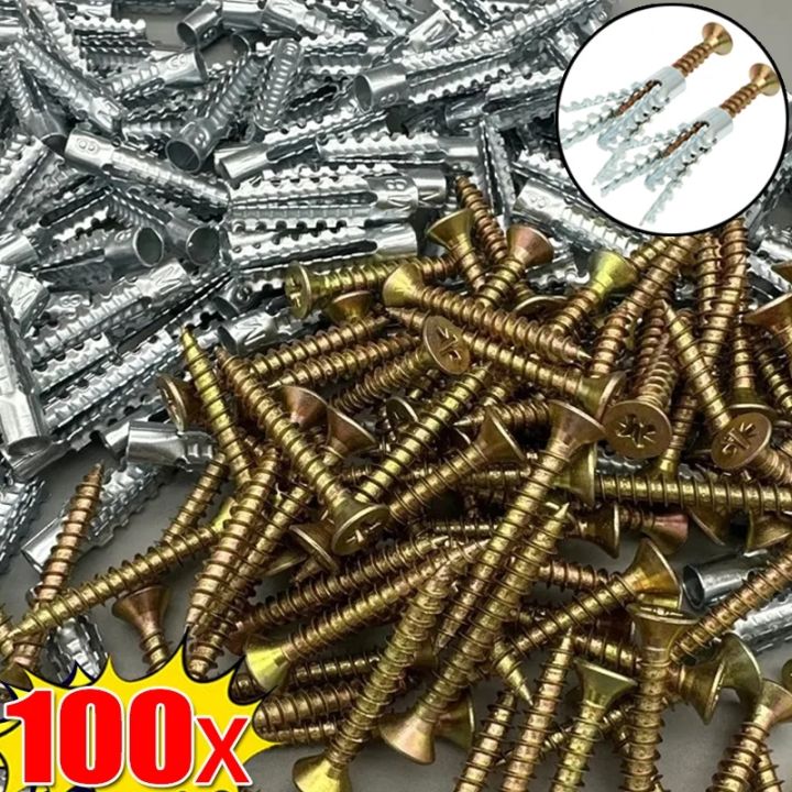 100/50 Set Serrated Steel Wall Anchors Metal Expansion Tube Pipe Self ...