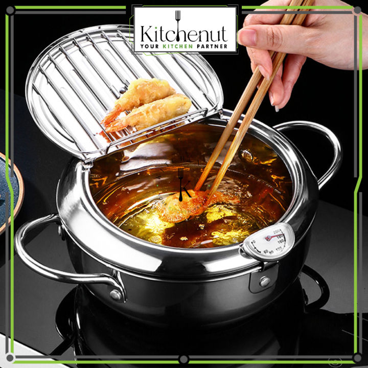 Kitchenut Stainless Steel Tempura Deep-Fried Pot With Temperature ...